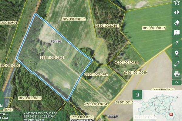 Müüa maatükk, metsamaa, maatulundusmaa - Tõnise, Mustajõe, Põlva vald ...
